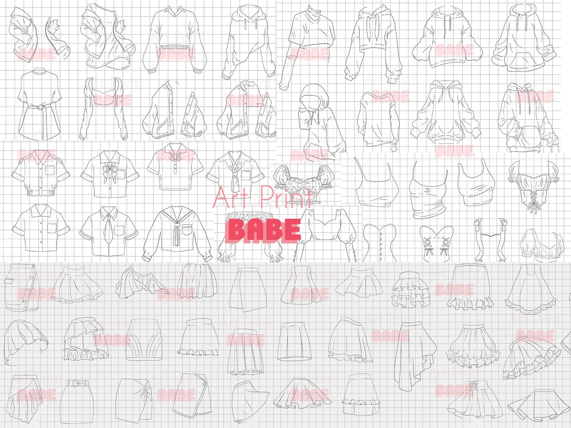 Procreate Clothing Stamps : Anime Clothes Dress Manga Outfit Character ...