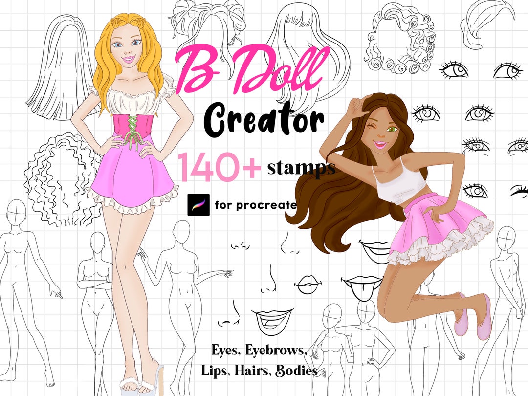 Procreate Doll Guides Stamp Brush 140+ Procreate Princess Character ...