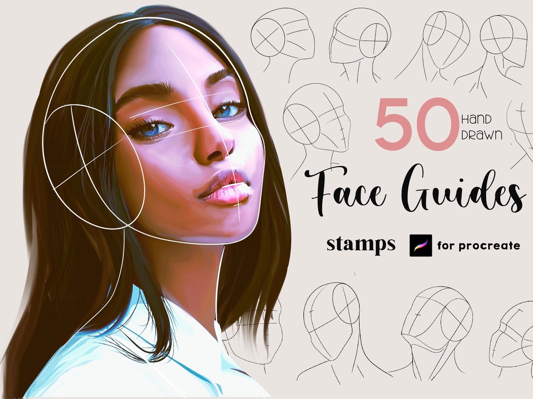 Procreate Portrait Face Guides 50 Procreate Heads Stamps Brushes ...