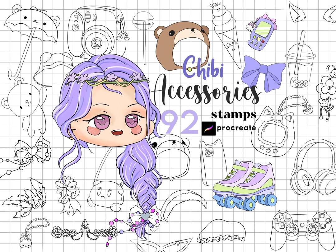 Procreate Chibi Accessories Stamps: Kawaii Hats, Costumes Drawing ...