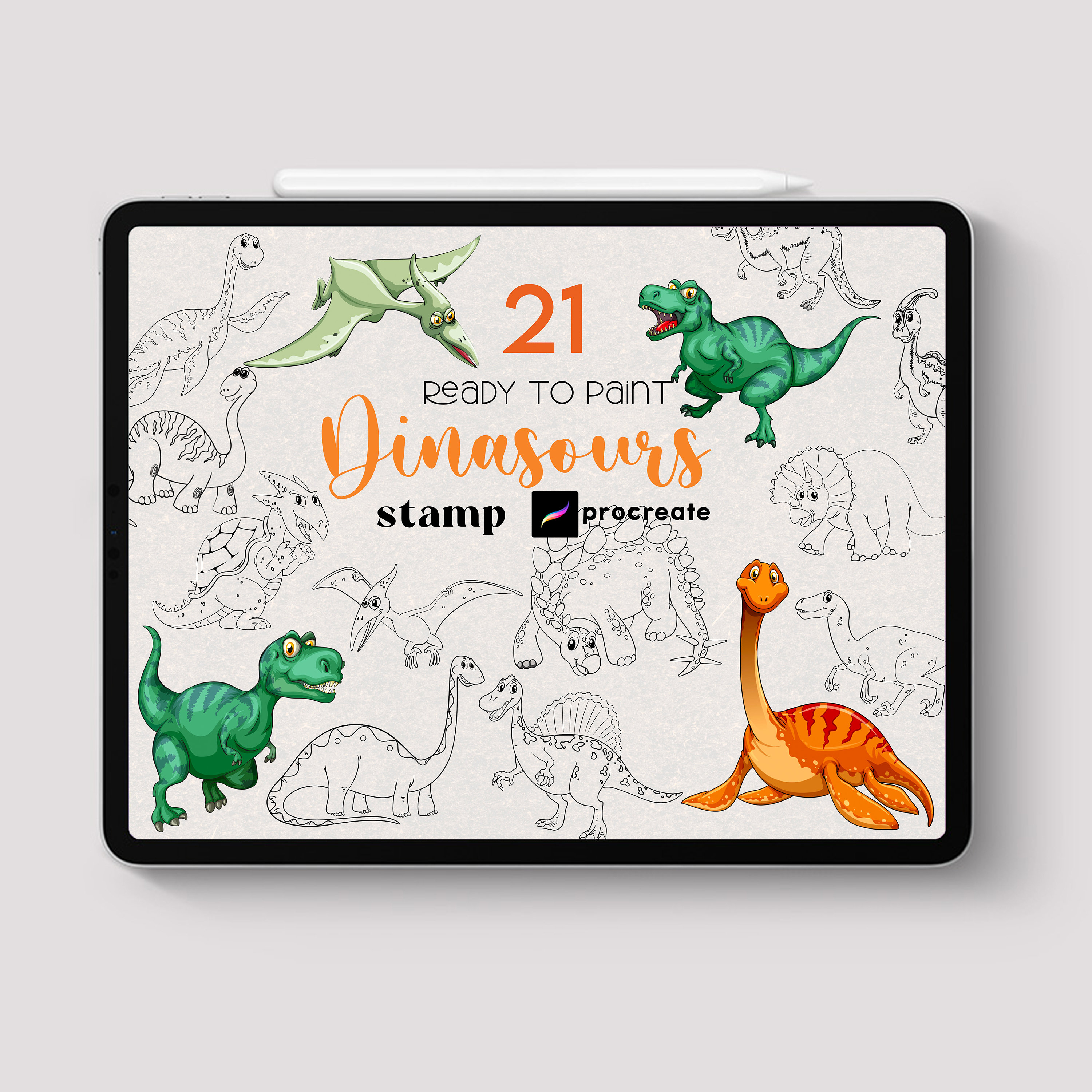 Procreate Dinasour Stamp for Children Brushes Cute Paint | Etsy