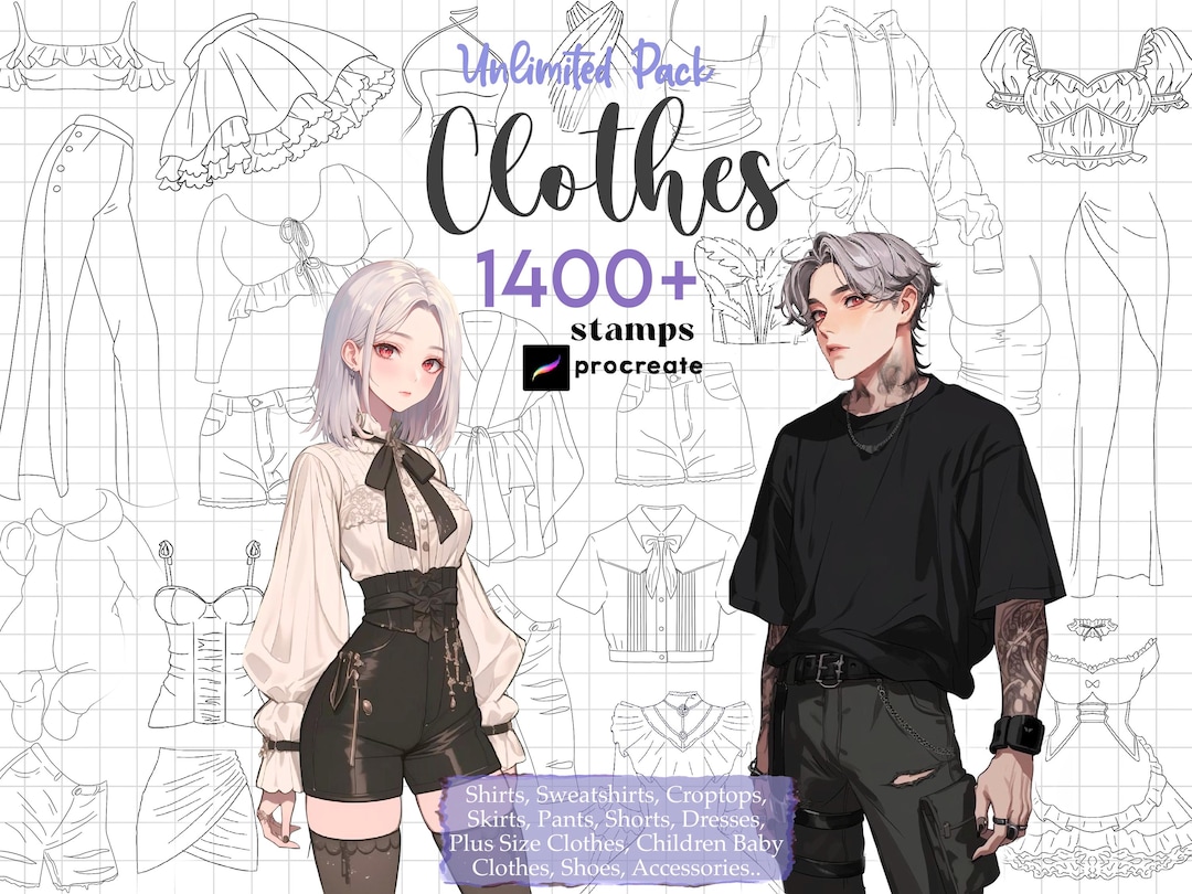 Procreate Clothing Stamps : Anime Clothes Dress Manga Outfit Character ...