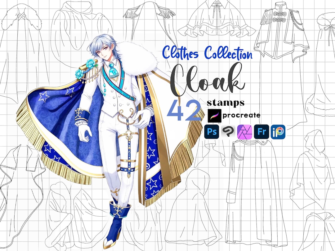Procreate Clothing Stamp Set for Procreate & ABR, Anime Cloak Man ...