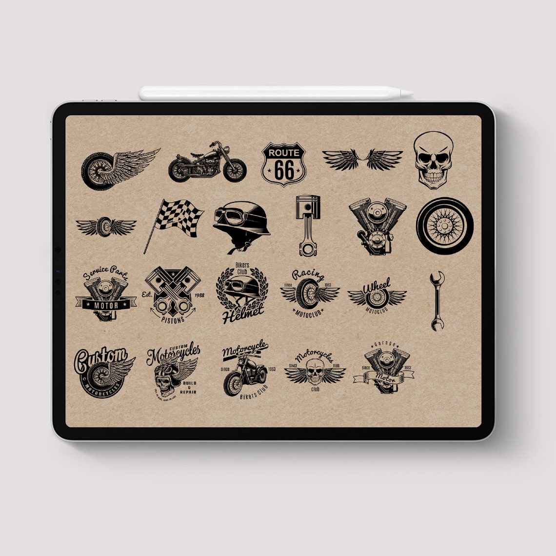 Procreate 71 Motor Club Tattoo Stamp Brush Motorbike Skull - Etsy