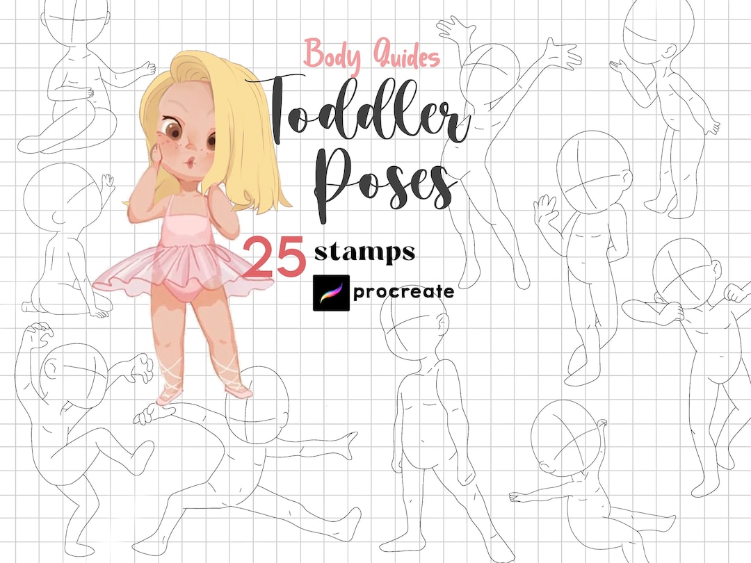 Procreate Children Pose Stamp Brush 25 Procreate Toddler Child Body ...