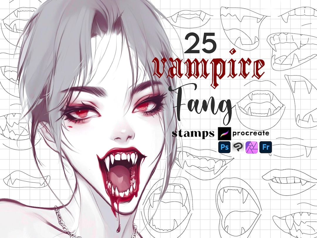 Procreate Gothic Teeth Stamps : Manga Vampire Fang Mouth Anime Witch ...