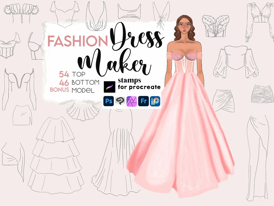 Procreate Dress Stamp : Fashion Design ABR Photoshop Anime Clothes ...