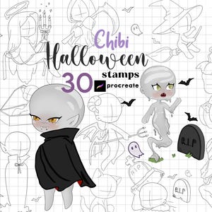Procreate Halloween Chibi Base Stamps 30 Procreate Chibi Halloween ...