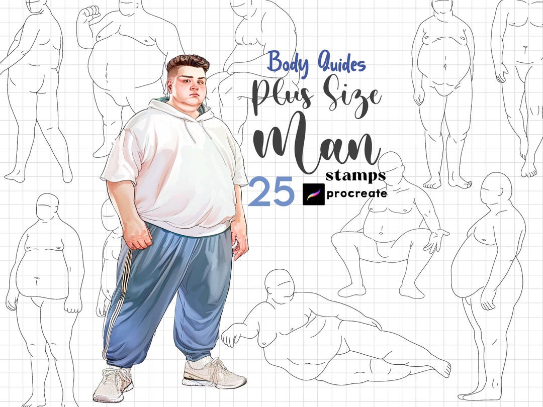 Procreate Plus Size Man Body Stamps : Anime Fat Boy Poses Manga Body ...