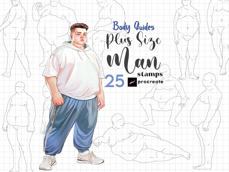 Procreate Plus Size Man Body Stamps : Anime Fat Boy Poses Manga Body ...