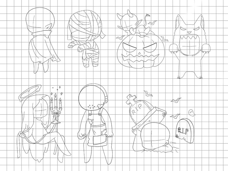 Procreate Chibi Halloween Stamp - Kawaii Horror Base ABR Photoshop Clip ...