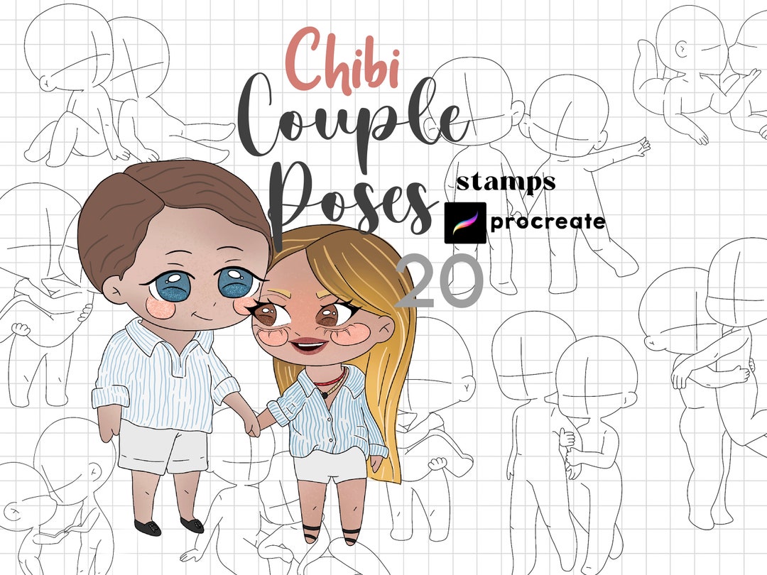 Procreate Chibi Couple Pose Stamp Brush Chibi Guides Procreate ...