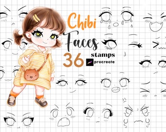 Procreate Kawaii Chibi Faces Stamp Brushes Anime Emotions, Manga Eyes ...