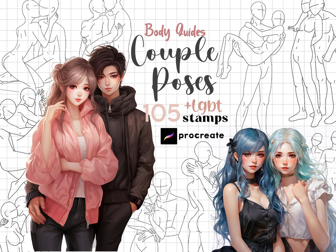 Procreate Couple Poses Stamps : Manga Lovers Anime LGBT Anatomy Body ...