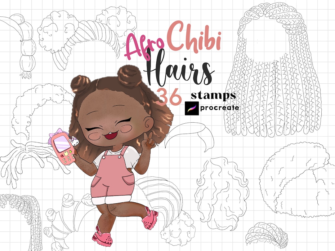 Procreate Afro Hair Stamps : Chibi Hairs Curly Kawaii Hairstyles Manga ...
