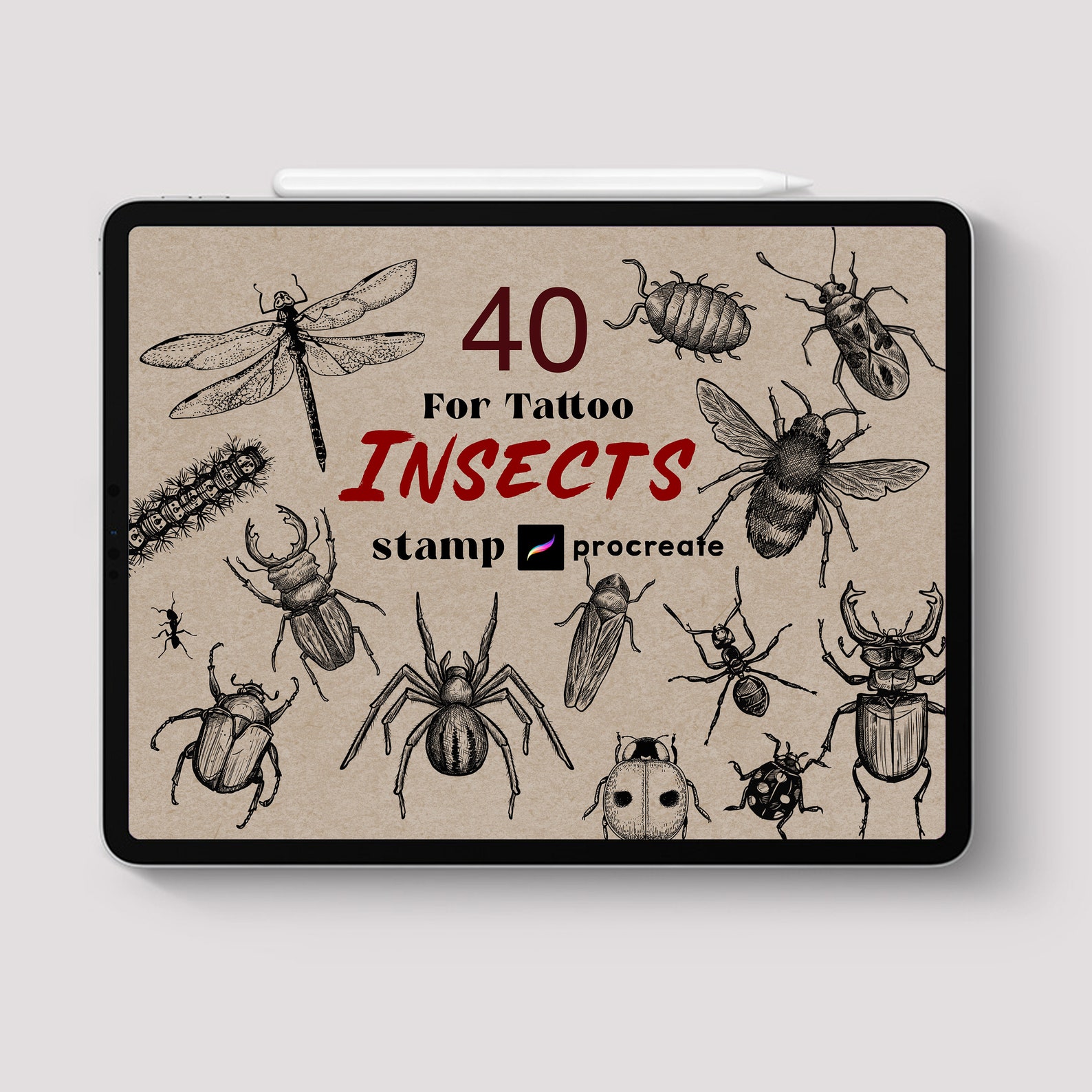Procreate 40 Insect Stamps Brush Tattoo Vintage Spider Bug | Etsy