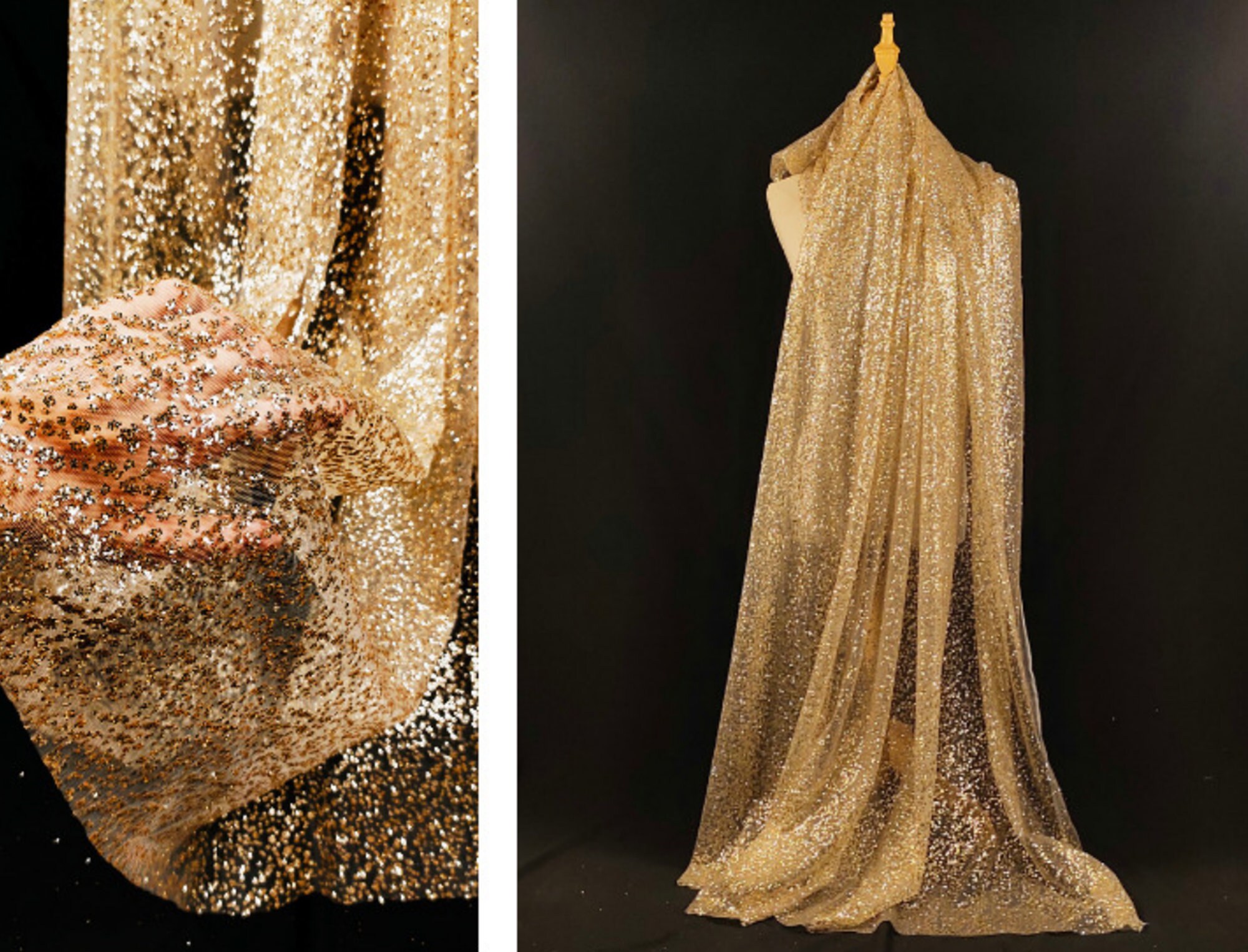 Sequin Mesh Fabric Gold White Foil Stamping Mesh Fabric - Etsy