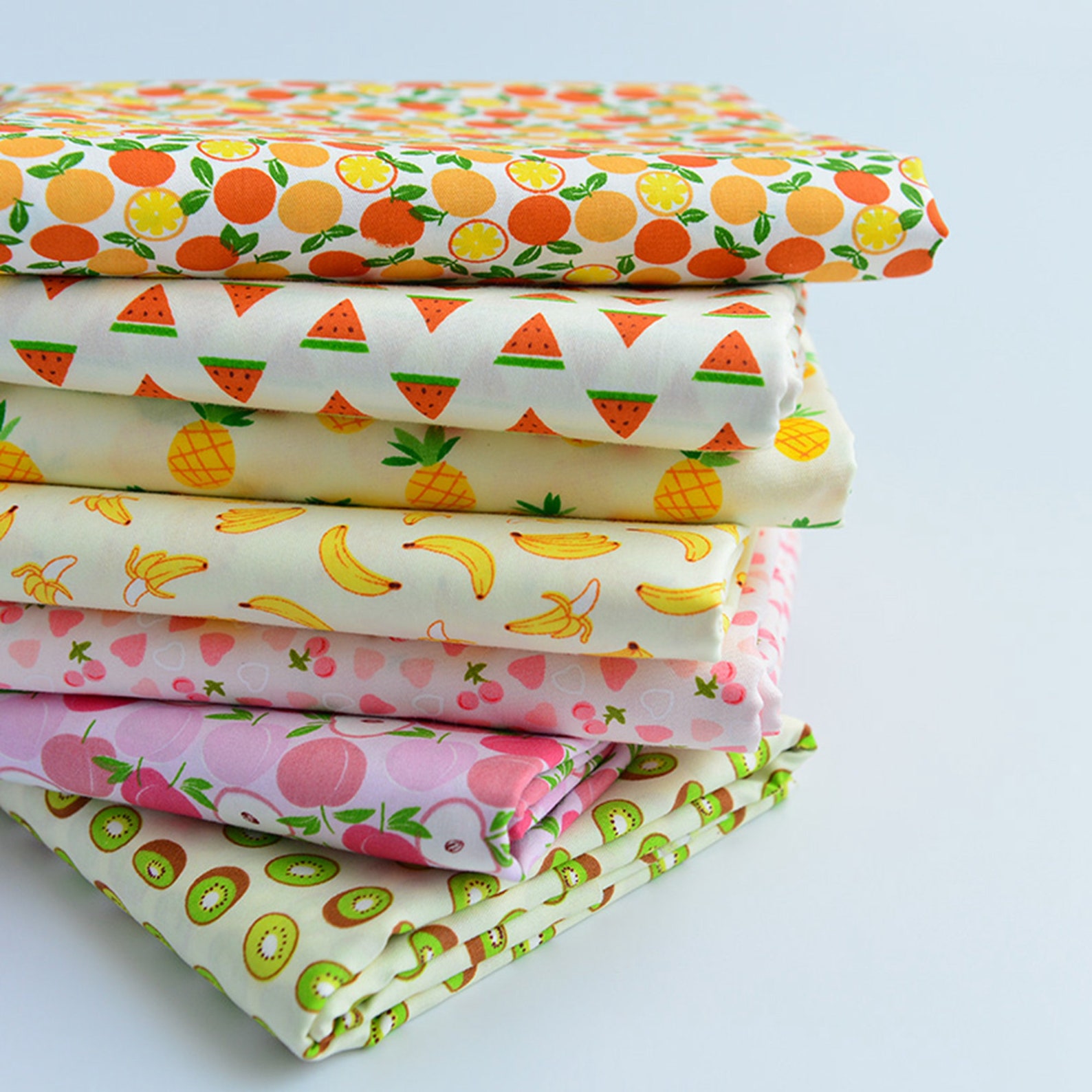 Cartoon Fruit Cotton Fabric: Peach, Watermelon, Pineapple, Kiwi - by ...