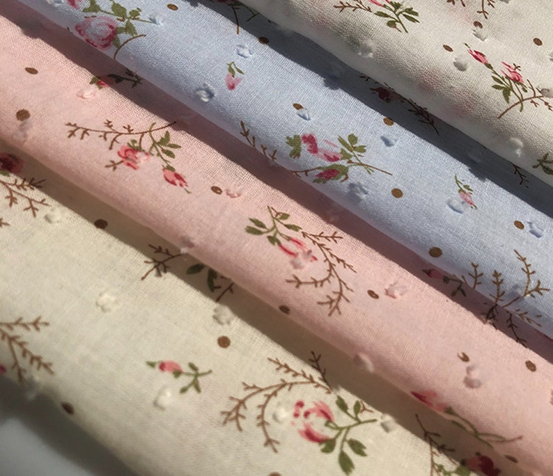 Swiss Dot Cotton Fabric, Vintage Floral Print, Sewing Material by the ...
