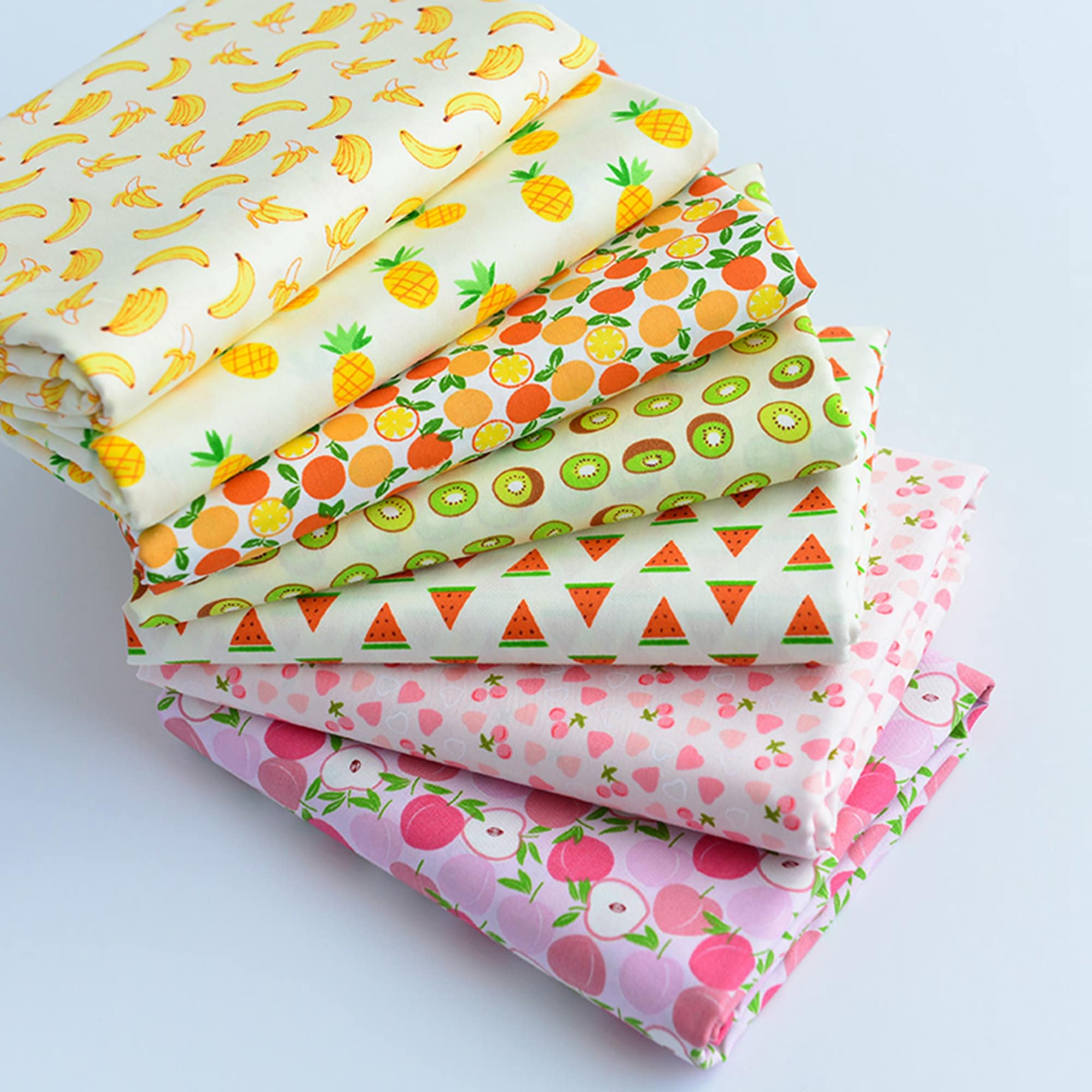Cartoon Fruit Cotton Fabric: Peach, Watermelon, Pineapple, Kiwi - by ...