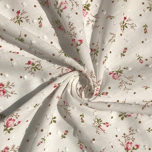 Swiss Dot Cotton Fabric, Vintage Floral Print, Sewing Material by the ...