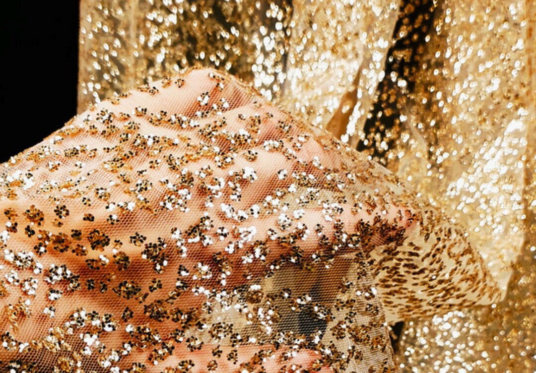 Sequin Mesh Fabric, Gold White Foil Stamping Mesh Fabric, Designer Mesh ...