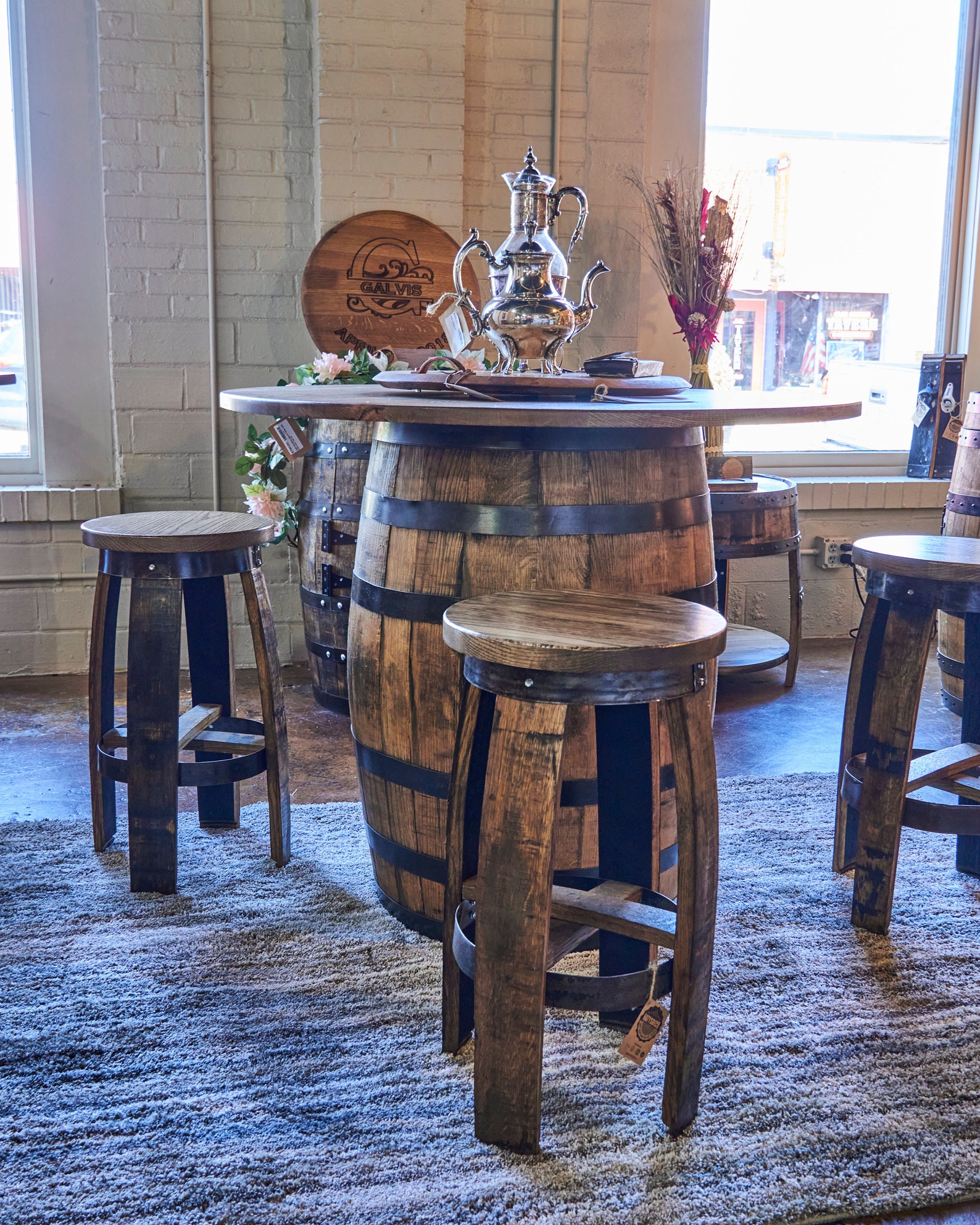 Bourbon Whiskey Barrel Table Set With 2 Stools and Round Top 32 - Etsy