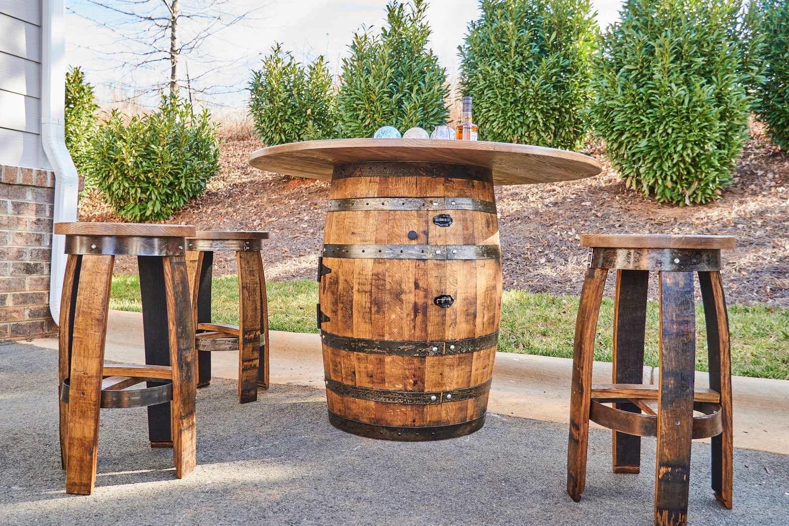 Bourbon Whiskey Barrel Table Set With 2 Stools and Round Top 32 - Etsy