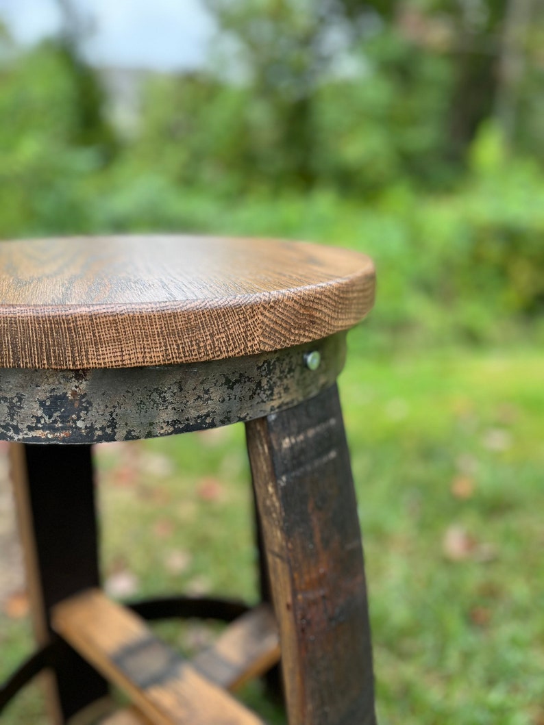 Reclaimed Whiskey Barrel Stool, Rustic Bar Seating for Indoor & Outdoor ...