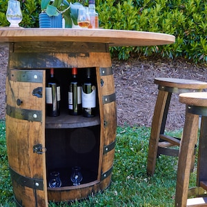 Bourbon Whiskey Barrel Table Set With 2 Stools and Round Top 32 - Etsy
