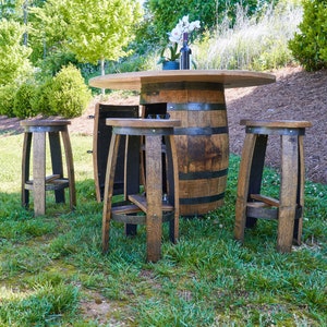 Bourbon Whiskey Barrel Table Set With 2 Stools and Round Top 32 - Etsy