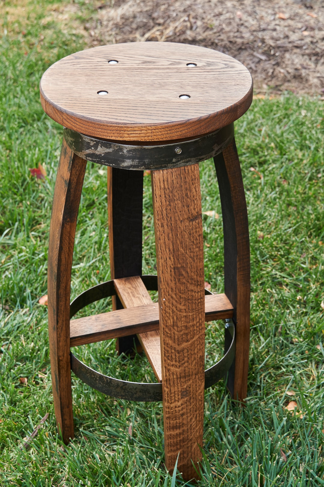 Whiskey Barrel Stool With Swivel Oak Seat - Reclaimed Wood Stave Stool ...