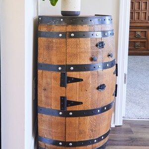 Whiskey Corner Barrel Cabinet With Double Doors, Rustic Handmade ...