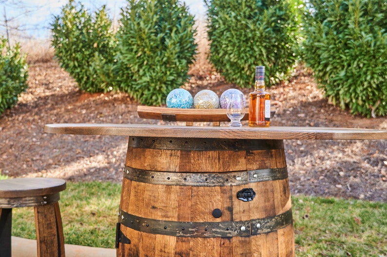 Whiskey Barrel Patio Table With Stools, Rustic Handmade Outdoor Pub ...