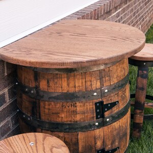 3/4 Whiskey Barrel Bar Table With Stools - Etsy