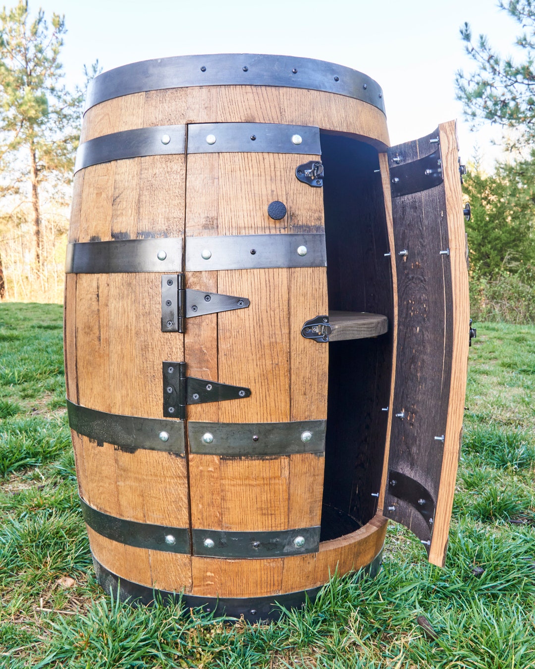 Whiskey Barrel Cabinet With Double Doors, Rustic Handmade Bourbon ...