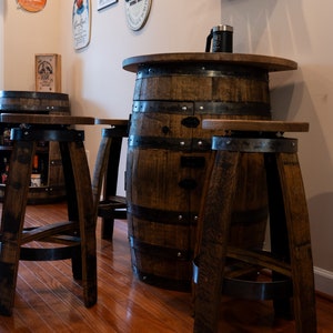 3/4 Whiskey Barrel Bar Table With Stools - Etsy