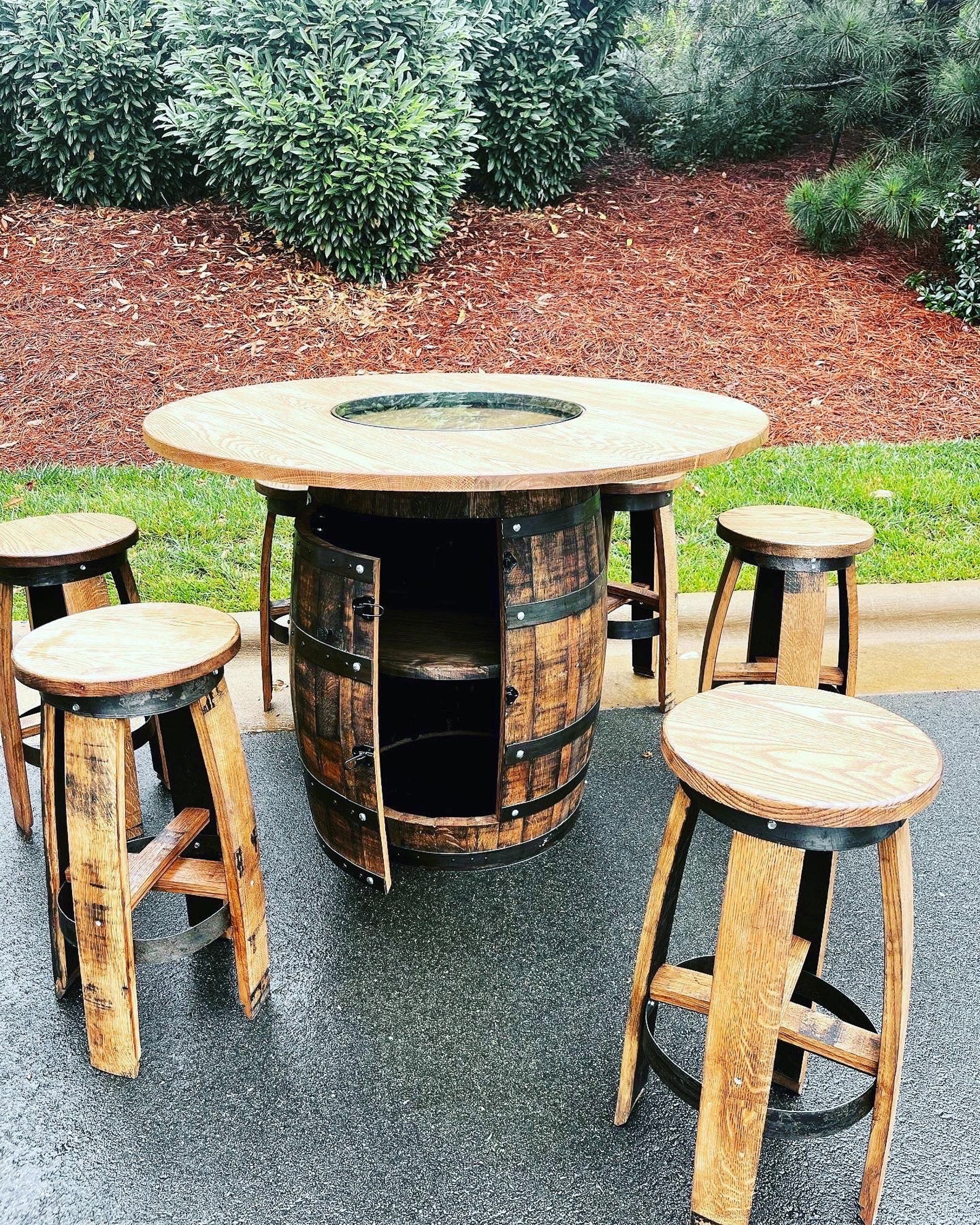 Bourbon Whiskey Barrel Table Set With 2 Stools and Round Top 32 - Etsy