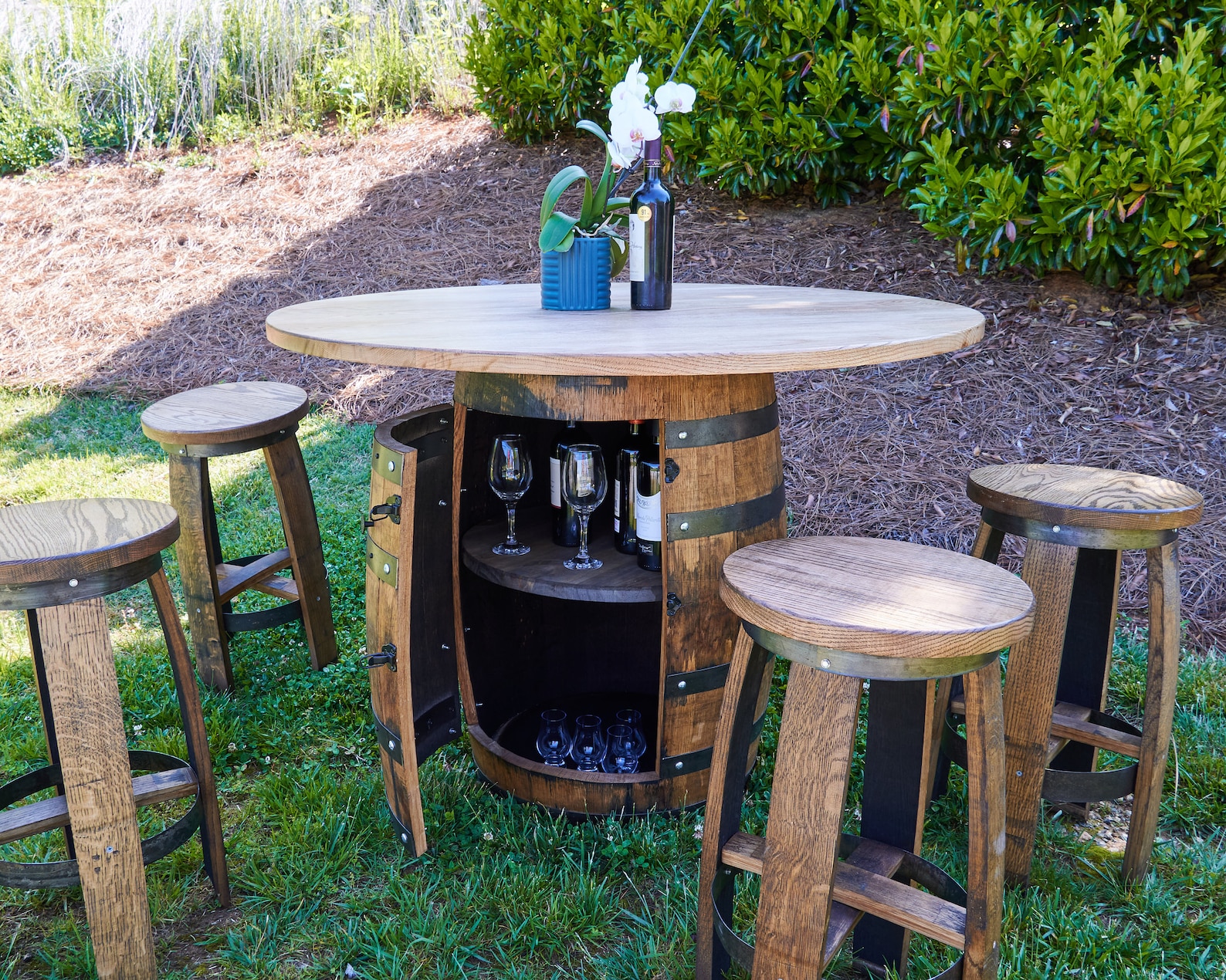 Bourbon Whiskey Barrel Table Set With 2 Stools and Round Top 32 - Etsy