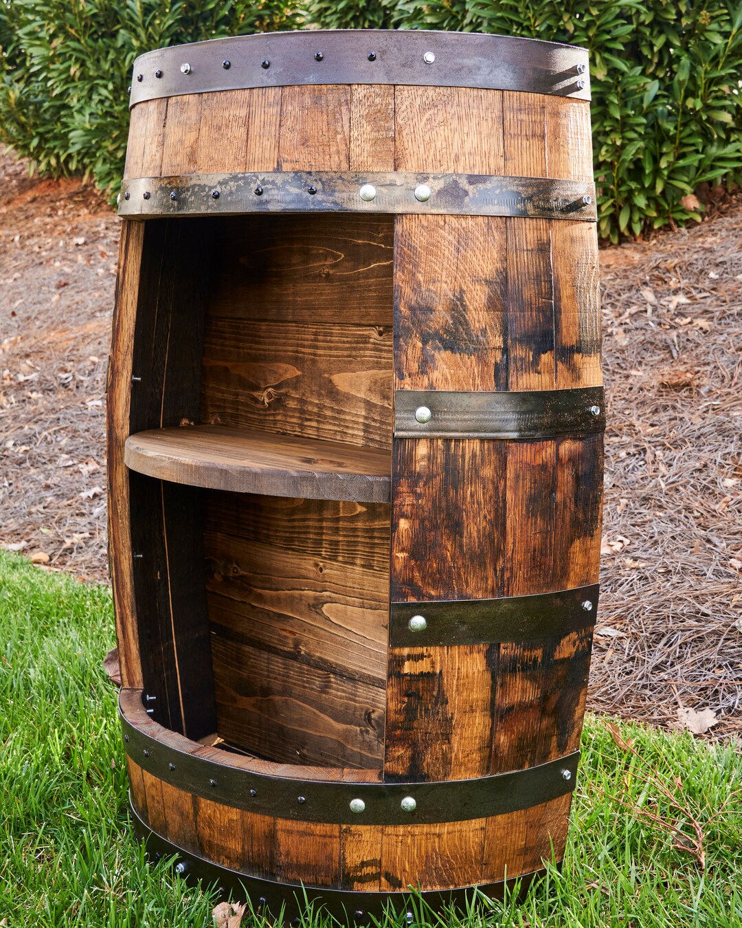 Half Whiskey Barrel Cabinet, Rustic Open Storage Cabinet - Etsy
