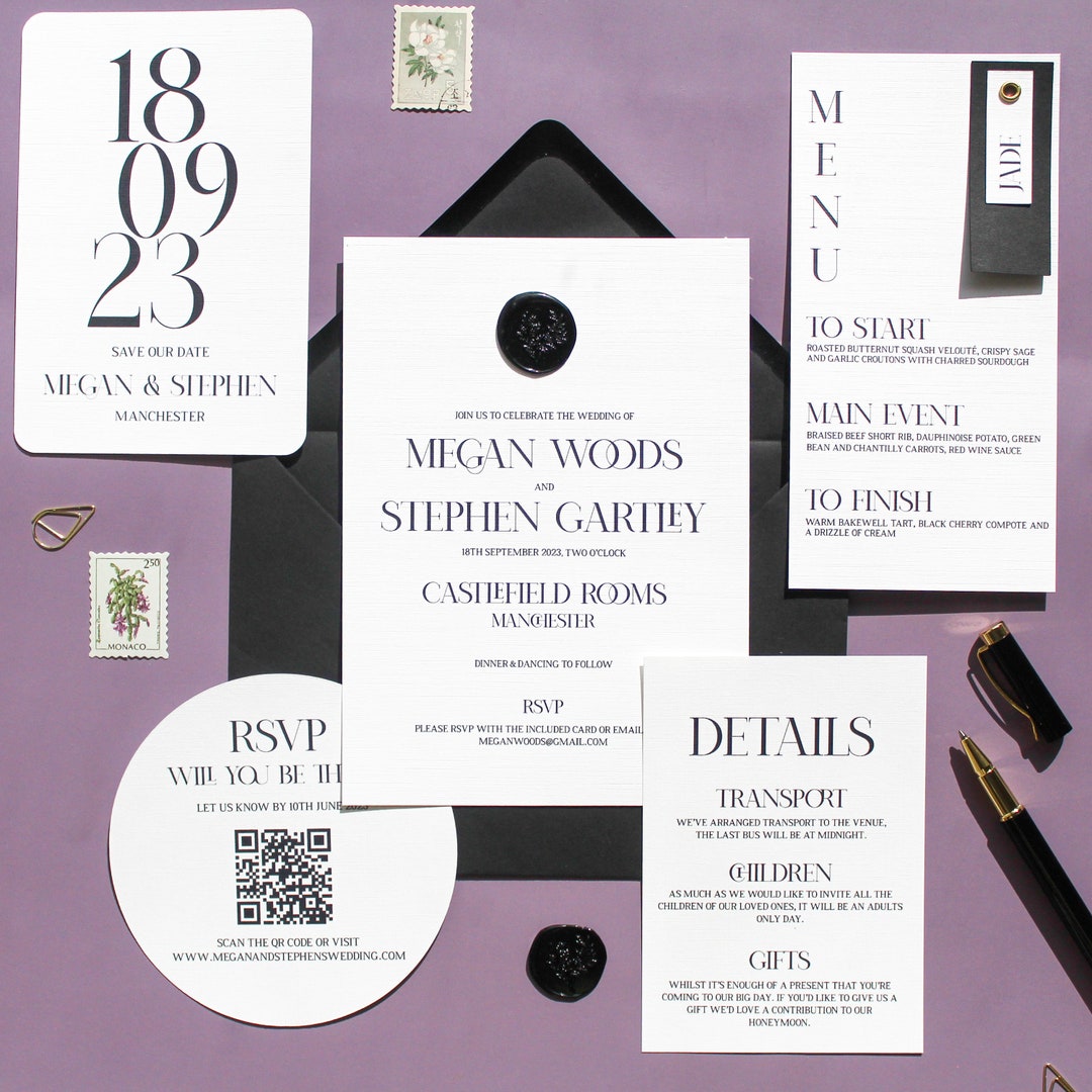 Noir Wedding Invitation Simple Wedding Invitation Black & White Wedding ...