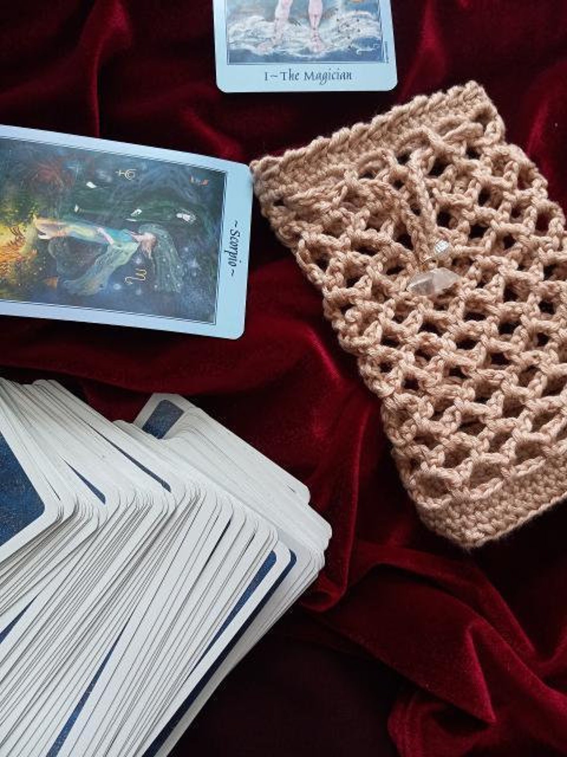 Crochet Pattern Mesh Tarot Card Deck Pouch with Crystal | Etsy