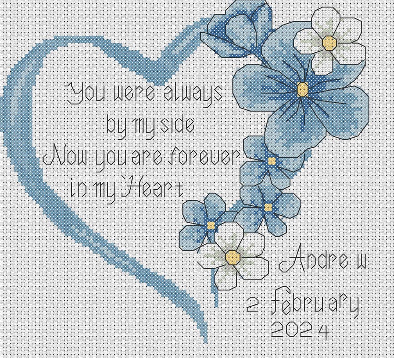 Forever in My Heart Forget Me Not Cross Stitch Chart - Remembered Loved ...