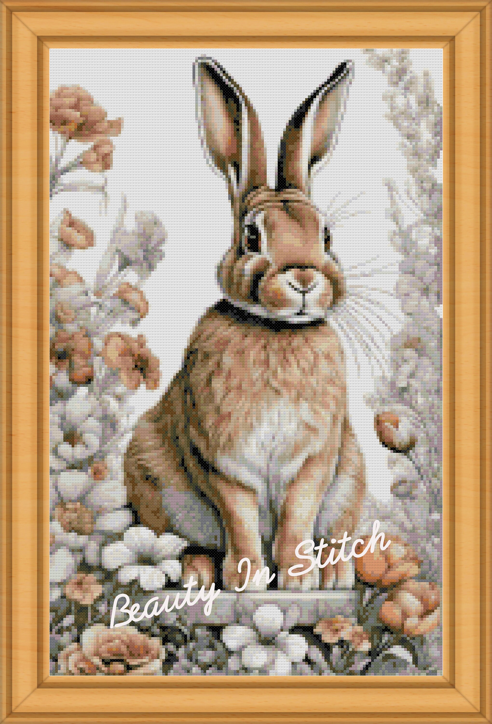 Rabbit Cross Stitch Chart Rabbit and Flowers No. 920 - Etsy