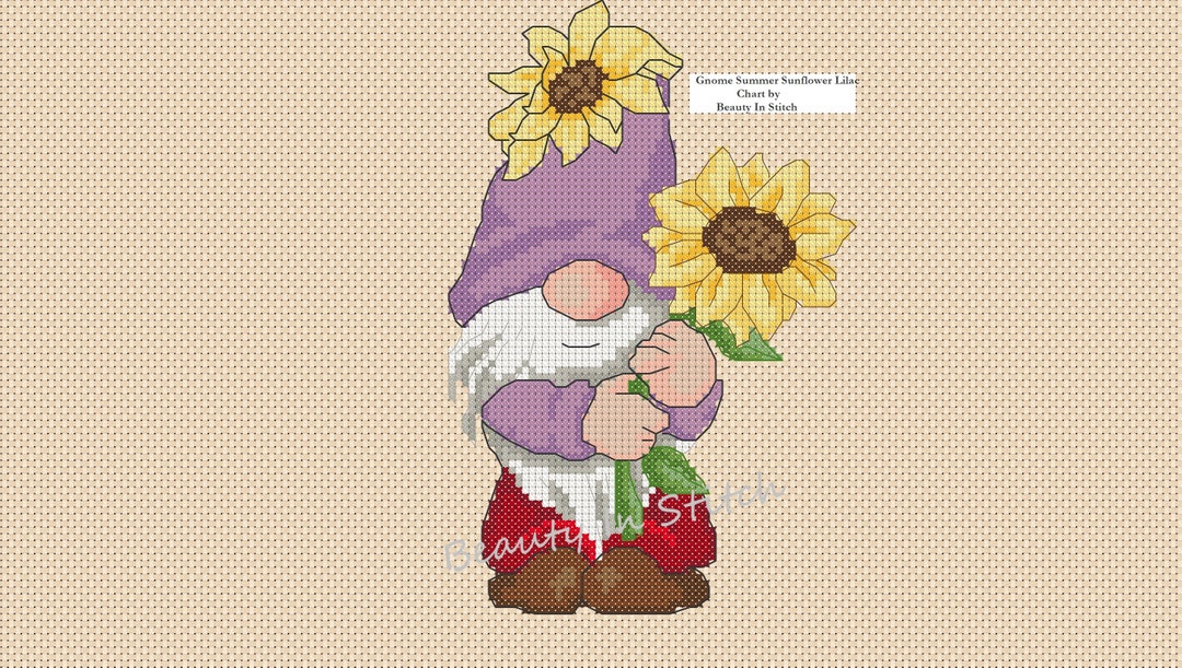 Esquema Punto de Cruz Gnomo Girasol de Verano - Etsy España