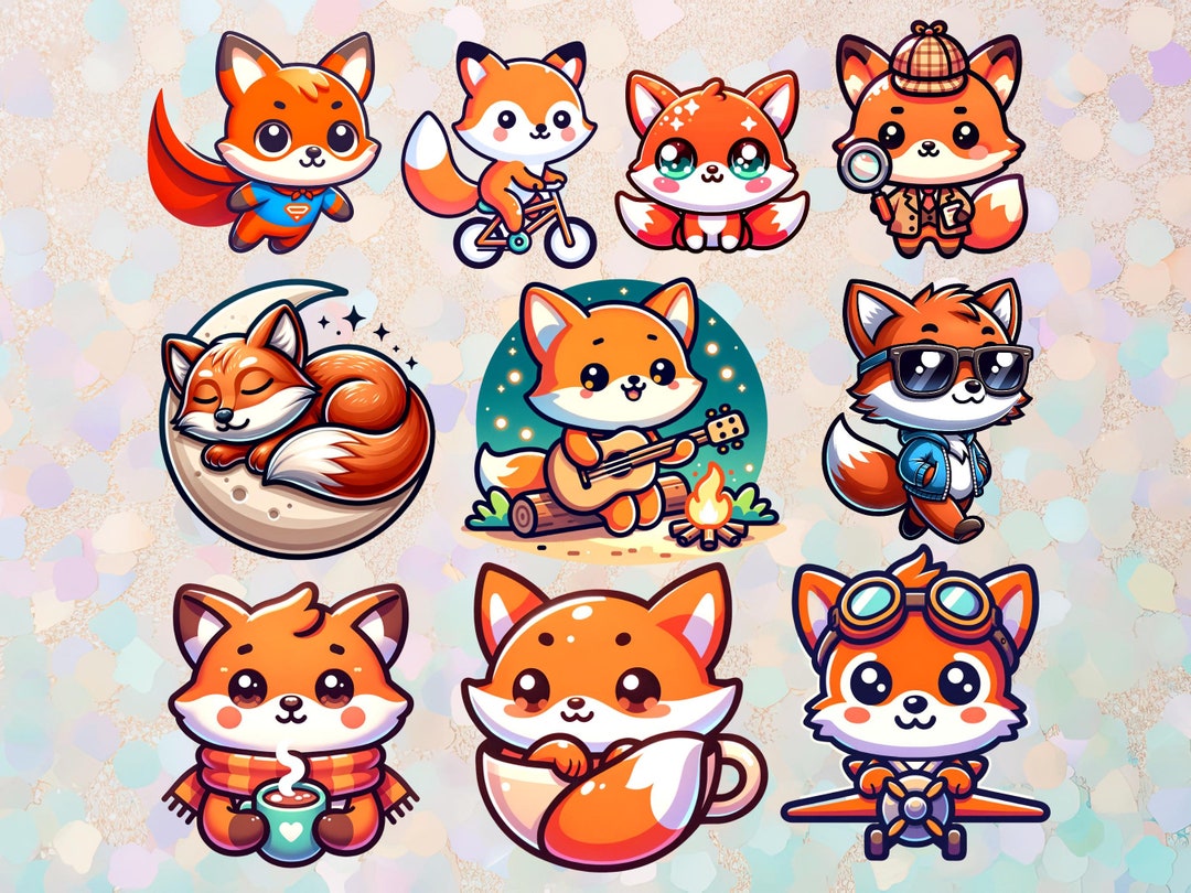 Cute Kawaii Fox Clipart Bundle 10 High-quality Pngs 5000px, 300 DPI - Etsy