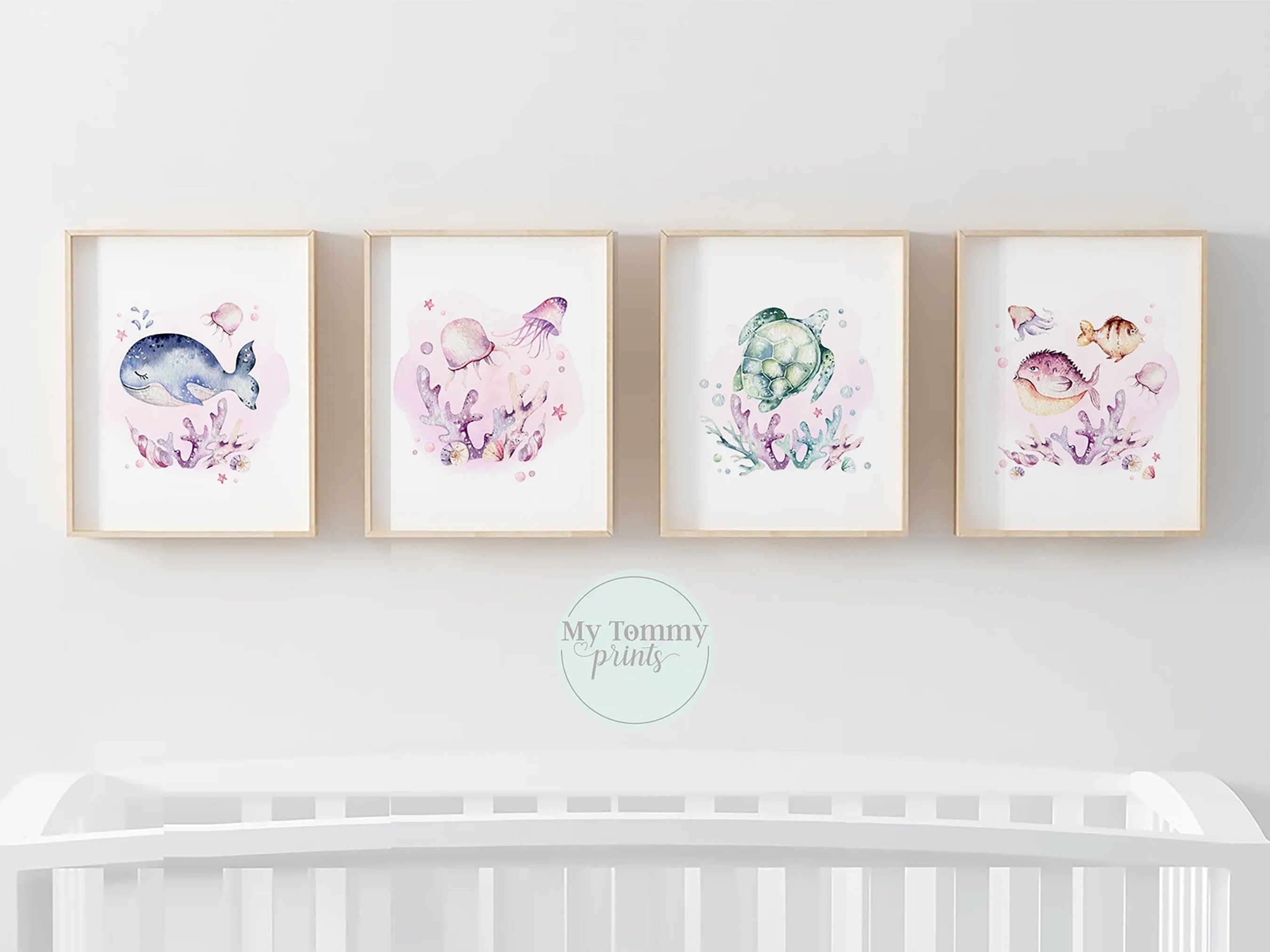 Girls Ocean Life Marine Set of 4 Sea Life Nursery Wall Art - Etsy UK