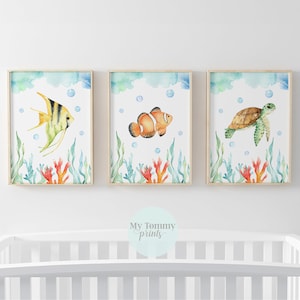 Set of 3 Ocean Life Prints, Nursery Prints Wall Art, Boys Bedroom Decor ...