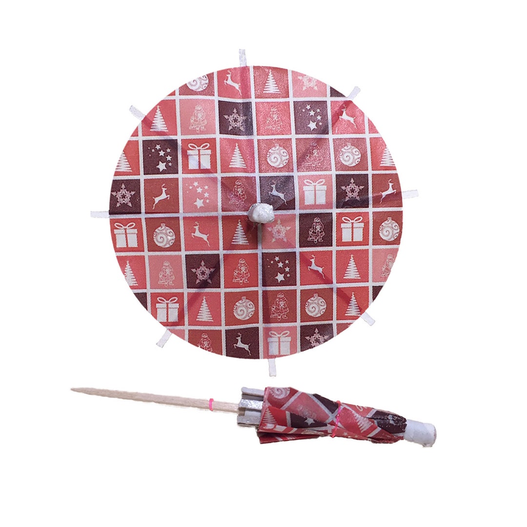 25 X Red Decor Christmas Cocktail Umbrellas Xmas Drink Umbrella ...