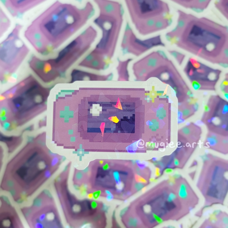 8-bit Handheld Console Gaming Sticker Holographic Water Resistant ...